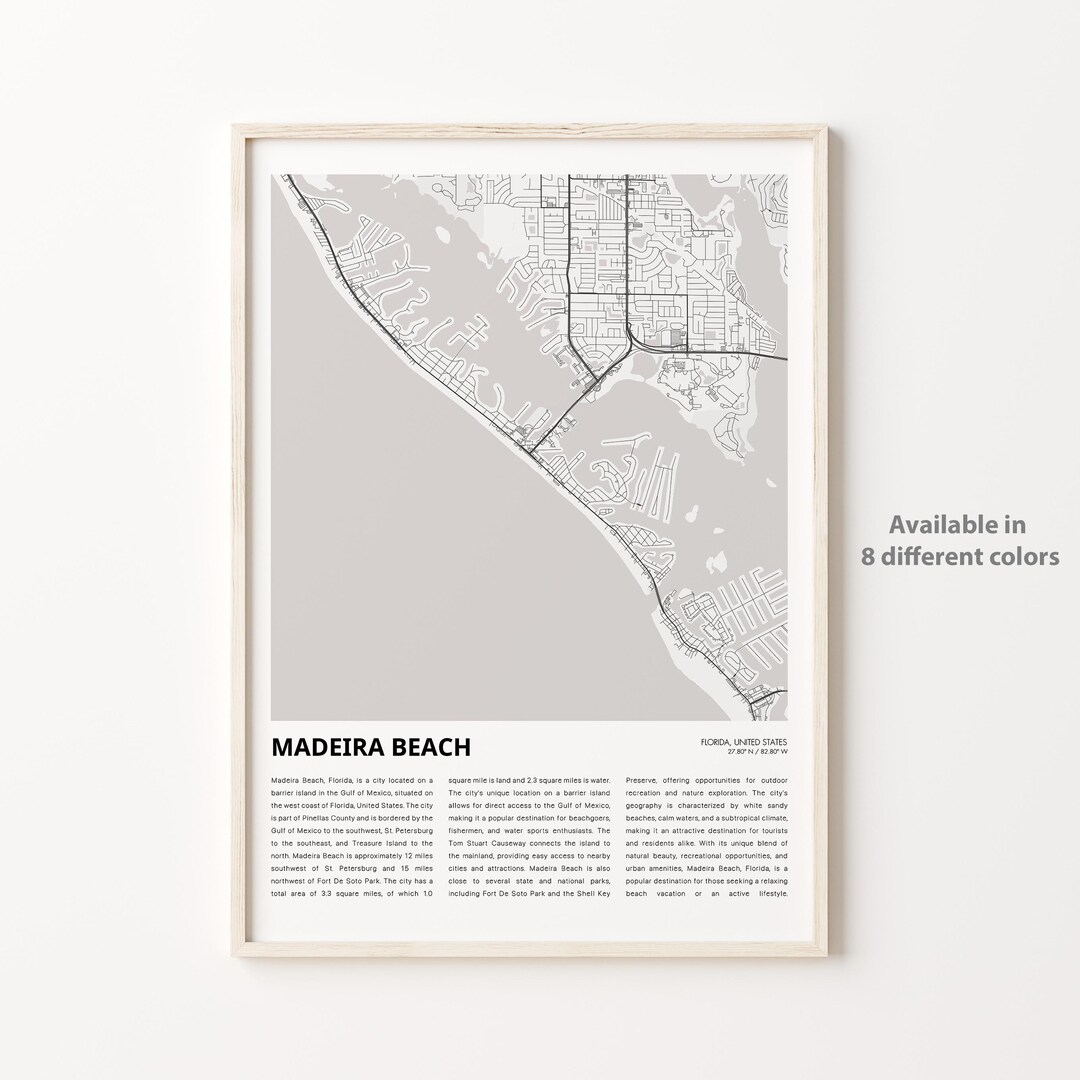 Madeira Beach Map Print, Madeira Beach Travel Map, Madeira Beach Wall ...