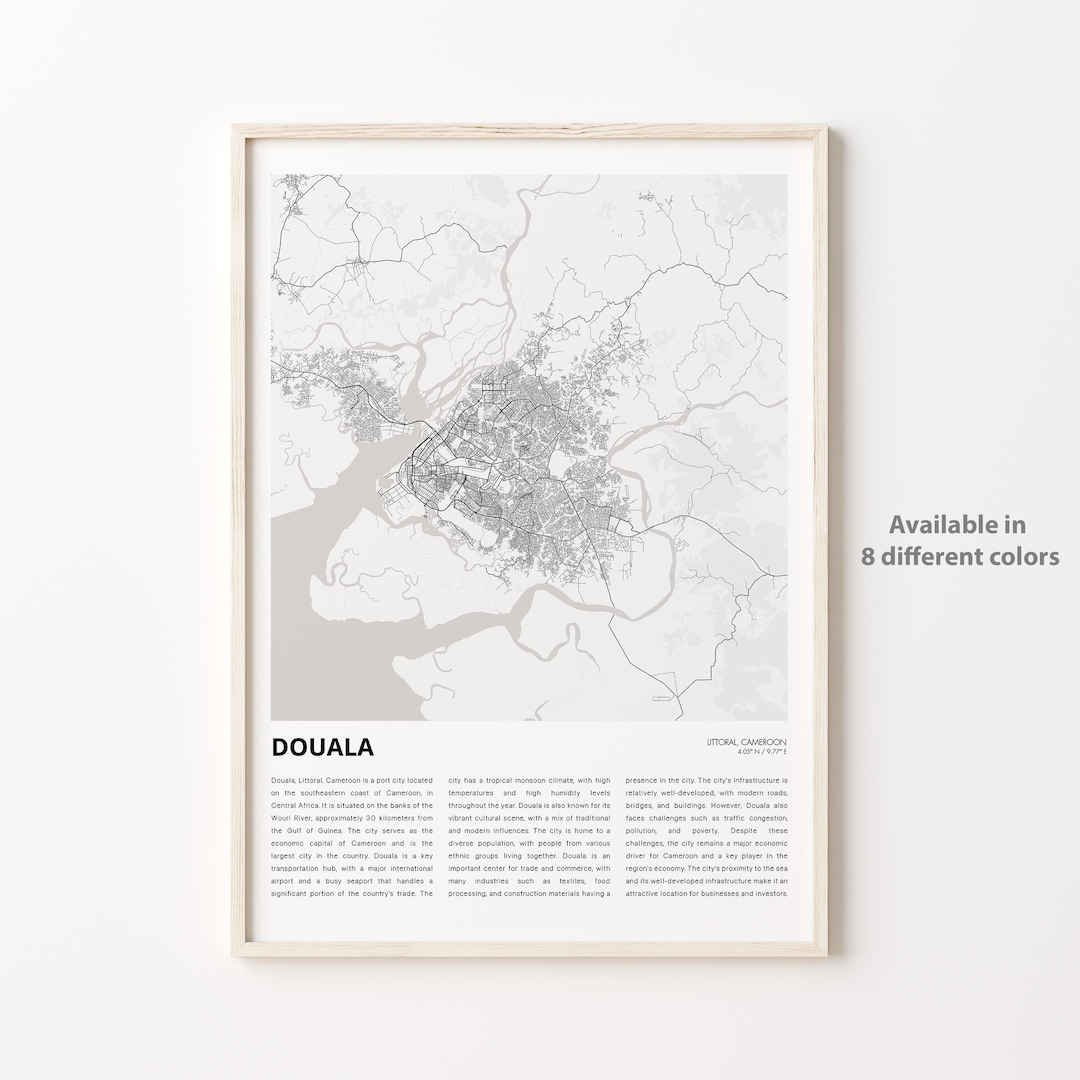 Douala Map Print, Douala Travel Map, Douala Wall Decor Art, Douala ...