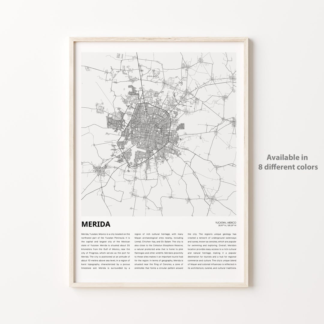 Merida Map Print, Merida Travel Map, Merida Wall Decor Art, Merida ...