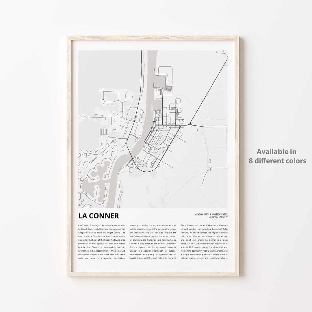 La Conner Map Print, La Conner Travel Map, La Conner Wall Decor Art, La ...
