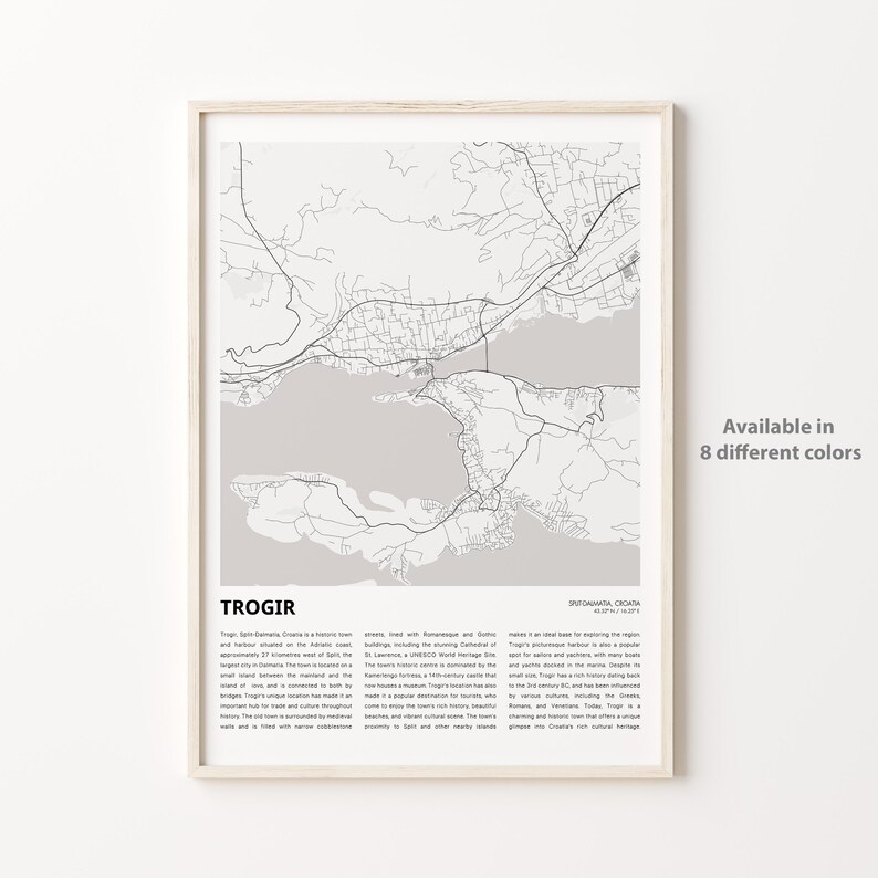 Trogir Map Print, Trogir Travel Map, Trogir Wall Decor Art, Trogir ...