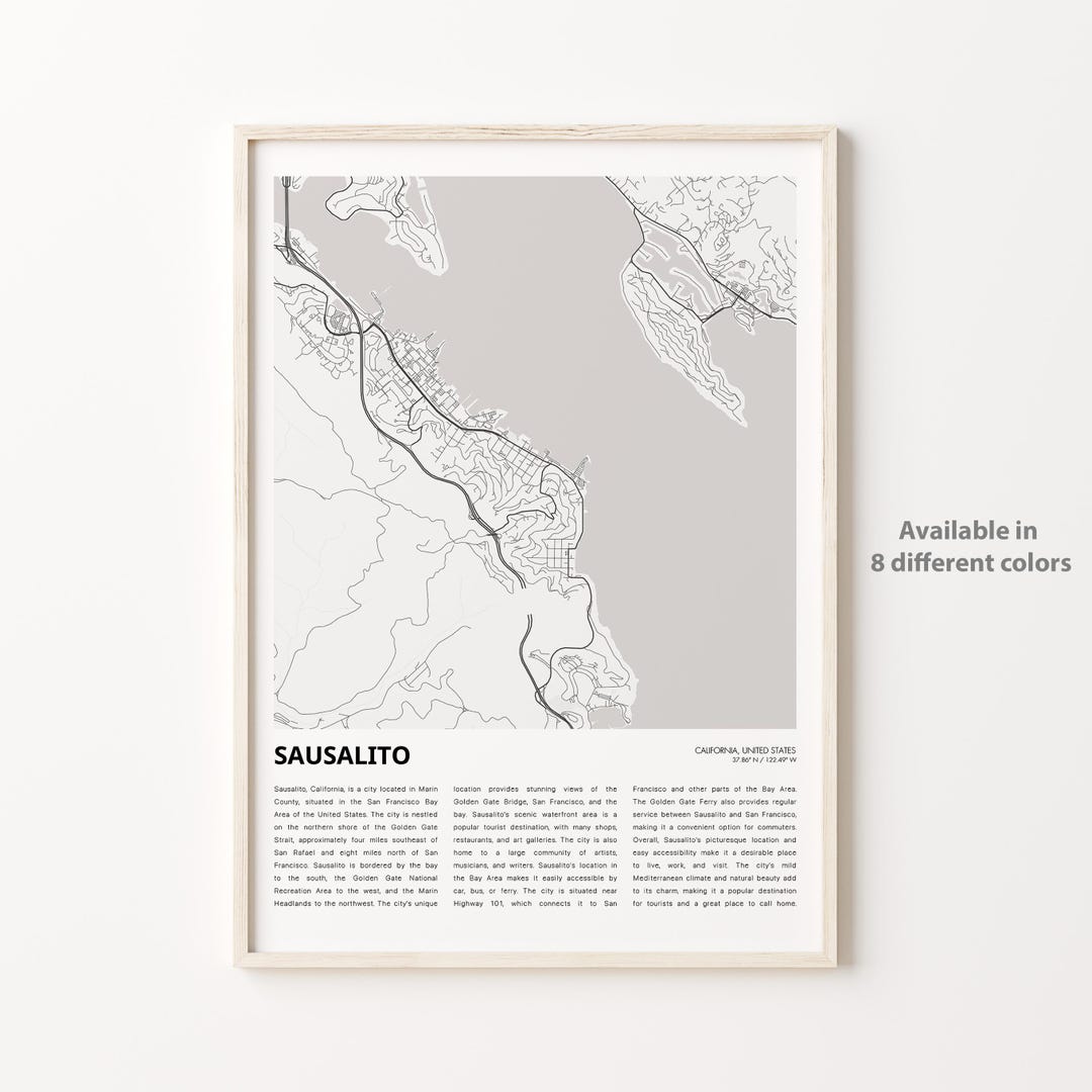 Sausalito Map Print, Sausalito Travel Map, Sausalito Wall Decor Art ...