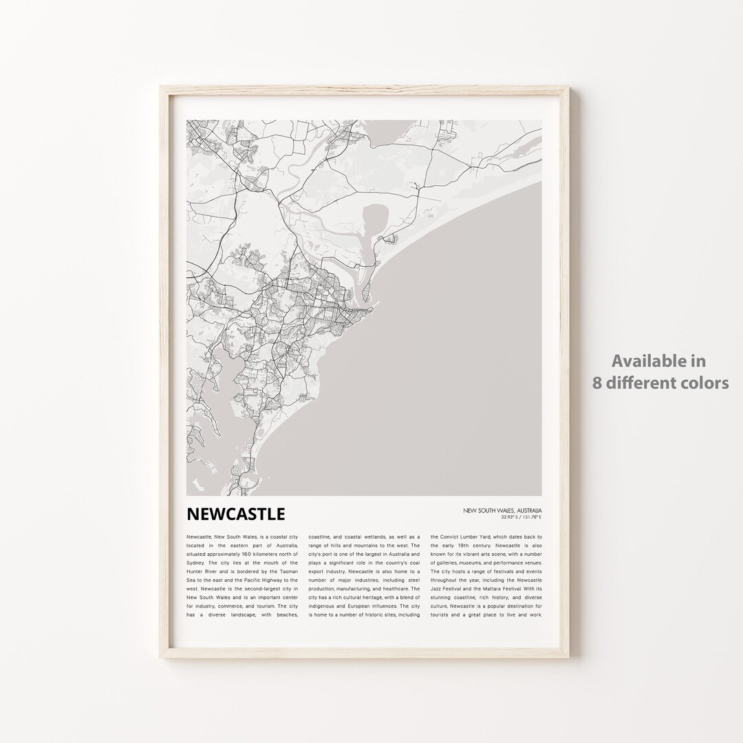 Newcastle Map Print, Newcastle Travel Map, Newcastle Wall Decor Art ...