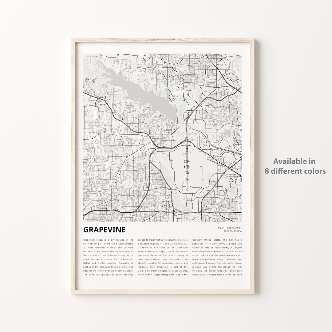 Grapevine Map Print, Grapevine Travel Map, Grapevine Wall Decor Art ...