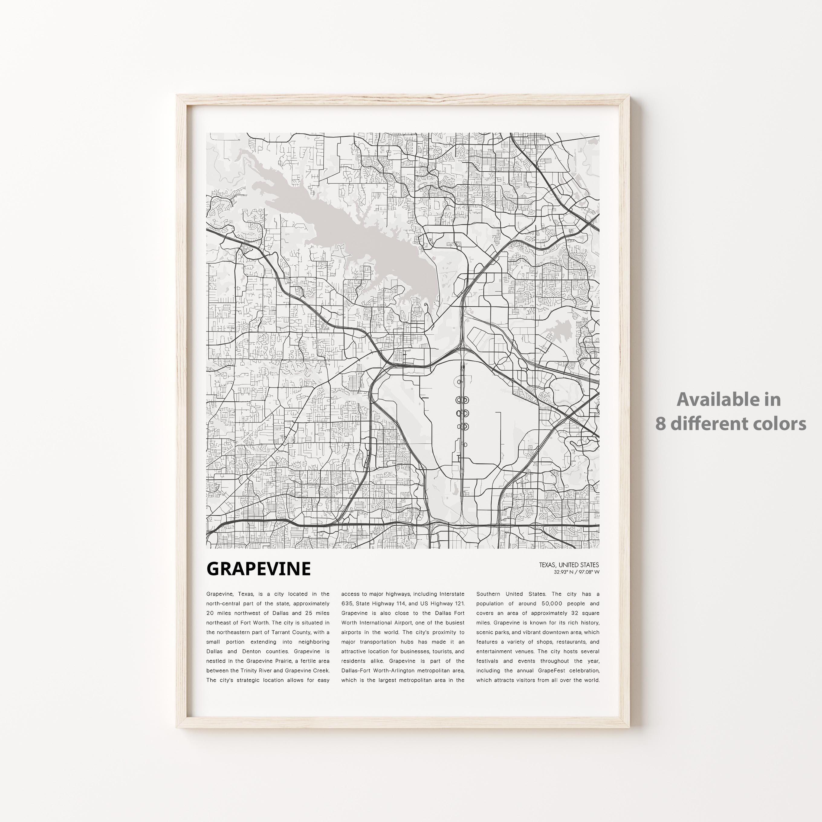 Grapevine Map Print, Grapevine Travel Map, Grapevine Wall Decor Art ...