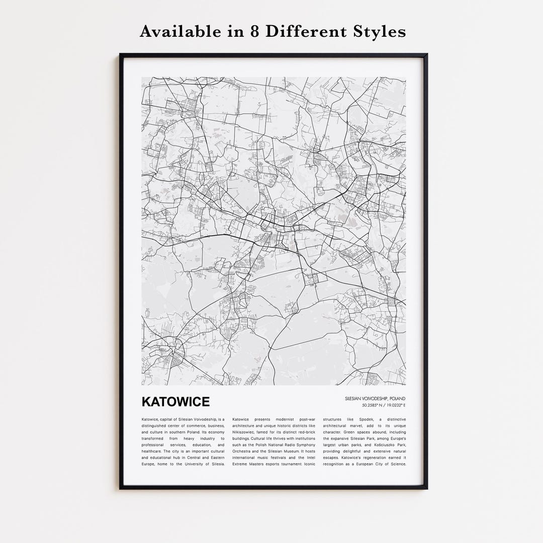 Katowice Map Print, Katowice Travel Map, Katowice Wall Decor Art ...