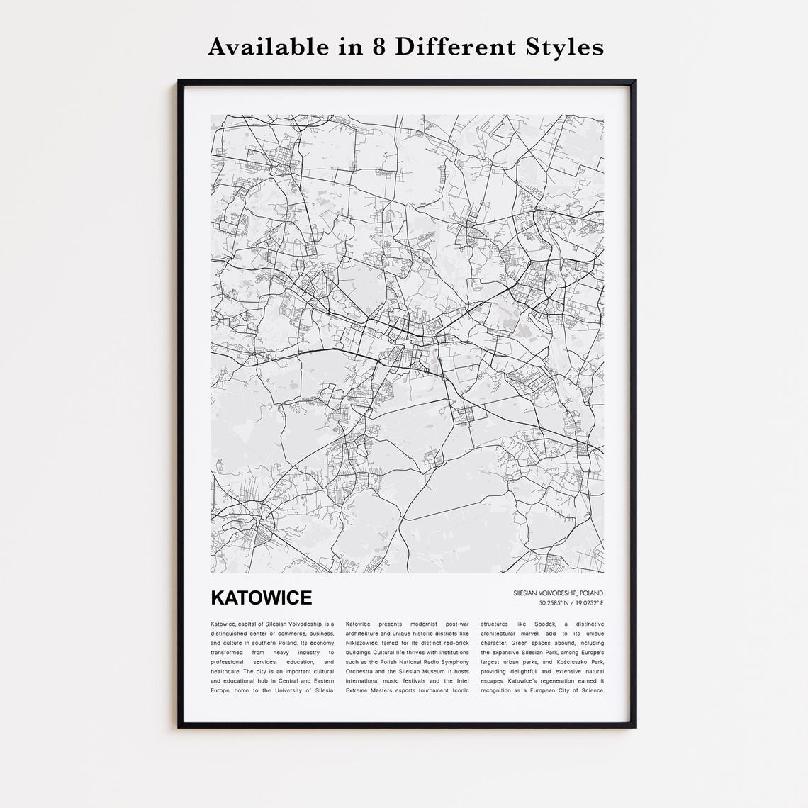 Katowice Map Print, Katowice Travel Map, Katowice Wall Decor Art ...