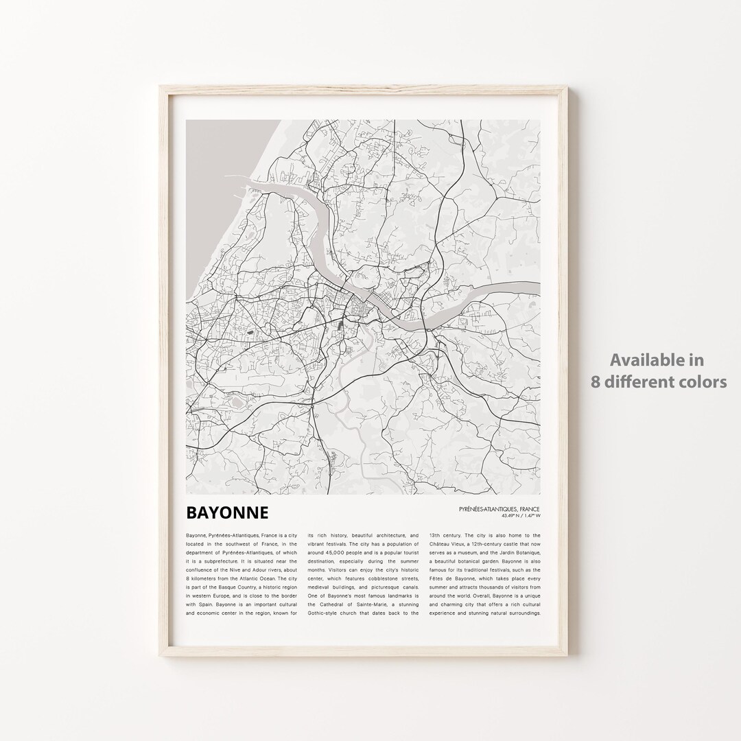 Bayonne Map Print, Bayonne Travel Map, Bayonne Wall Decor Art, Bayonne ...