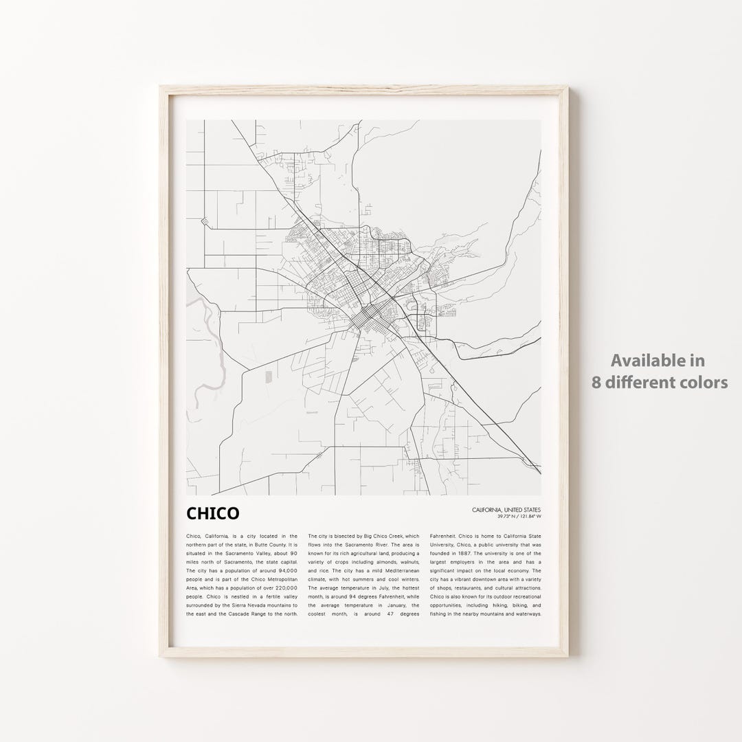 Chico Map Print, Chico Travel Map, Chico Wall Decor Art, Chico ...