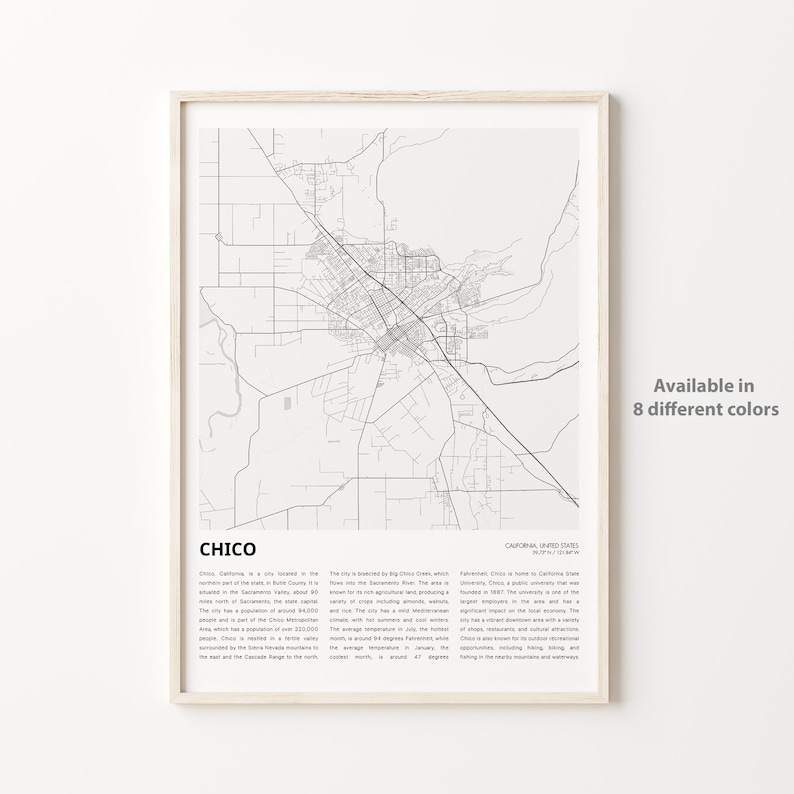 Chico Map Print, Chico Travel Map, Chico Wall Decor Art, Chico ...