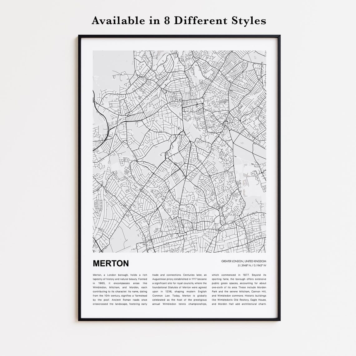 Merton Map Print, Merton Travel Map, Merton Wall Decor Art, Merton ...