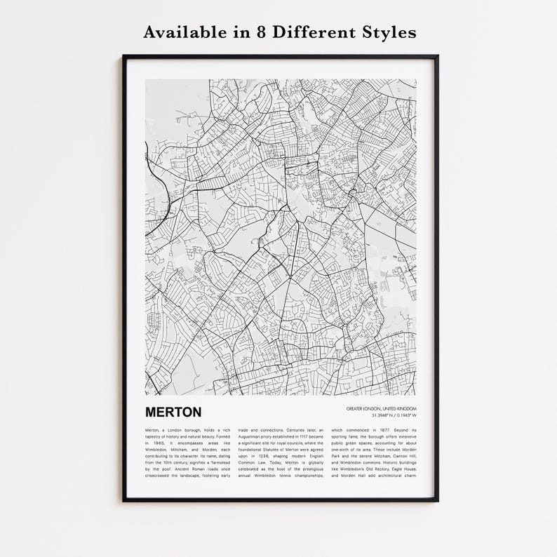Merton Map Print, Merton Travel Map, Merton Wall Decor Art, Merton ...