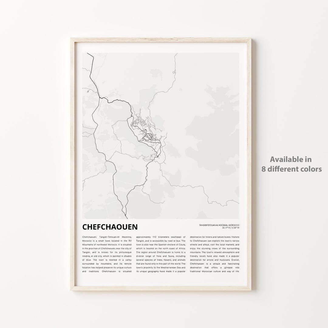 Chefchaouen Map Print, Chefchaouen Travel Map, Chefchaouen Wall Decor ...