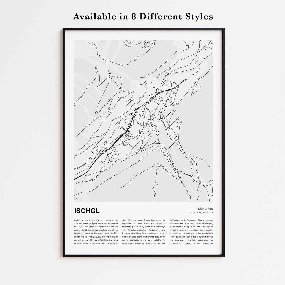 Ischgl Map Print, Ischgl Travel Map, Ischgl Wall Decor Art, Ischgl ...