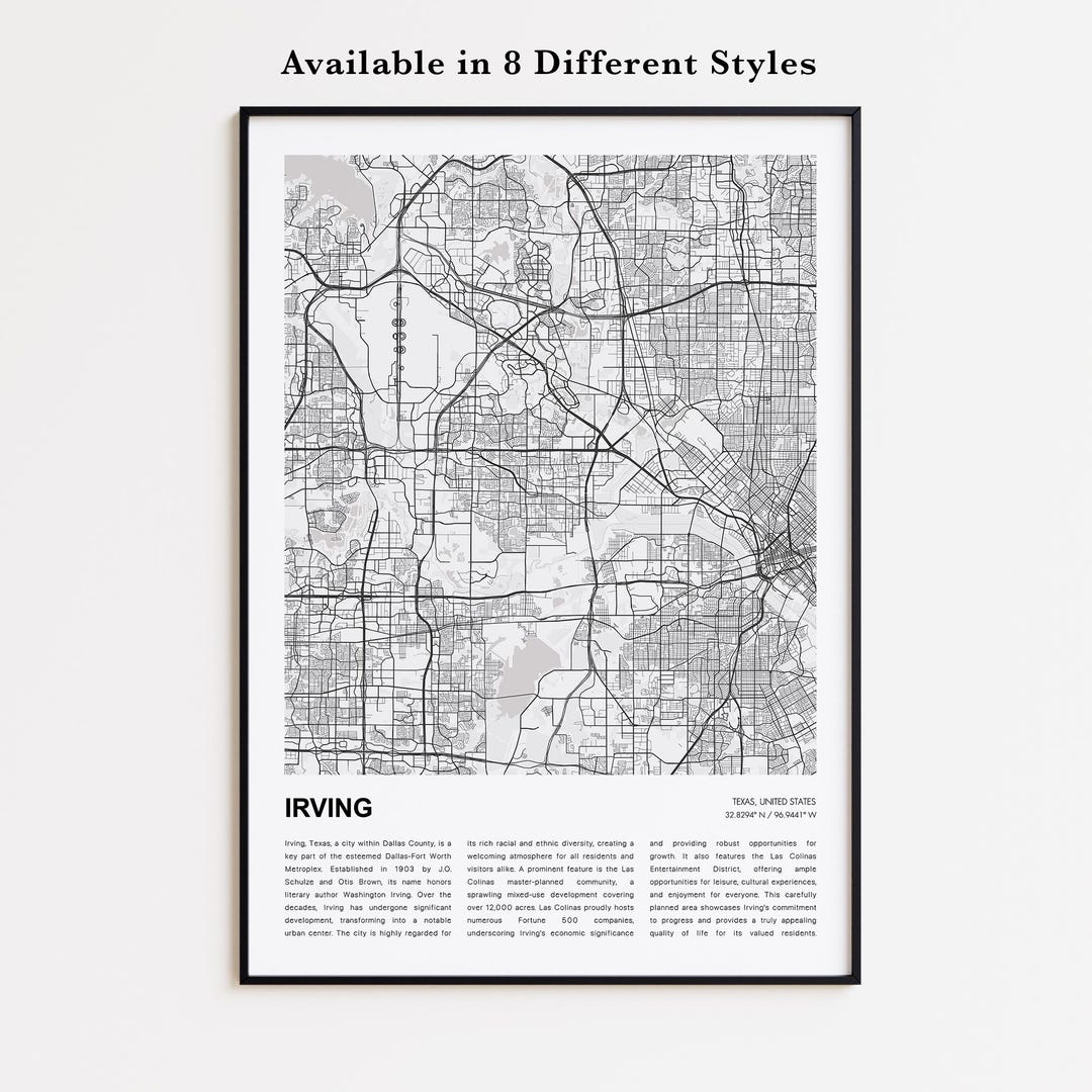 Irving Map Print, Irving Travel Map, Irving Wall Decor Art, Irving ...