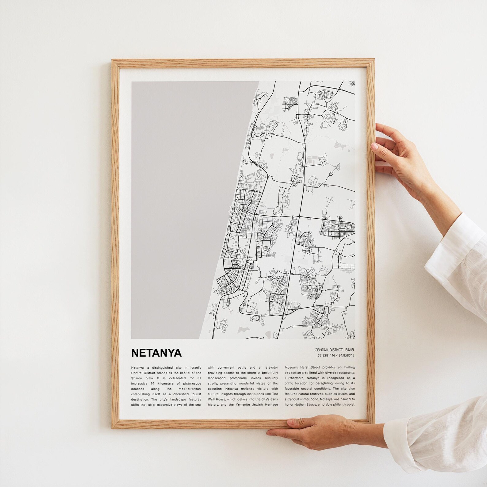 Netanya Map Print, Netanya Travel Map, Netanya Wall Decor Art, Netanya ...