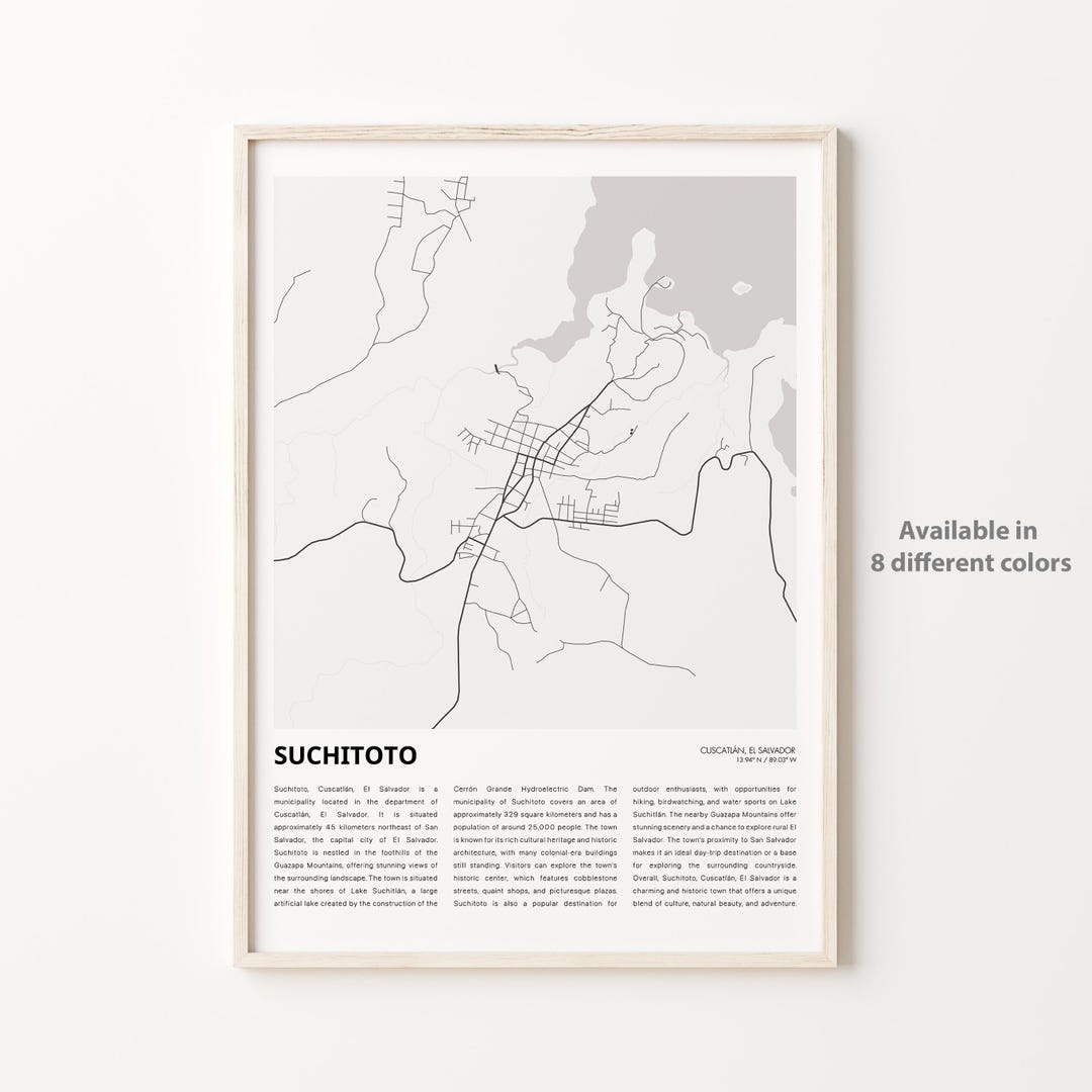 Suchitoto Map Print, Suchitoto Travel Map, Suchitoto Wall Decor Art ...