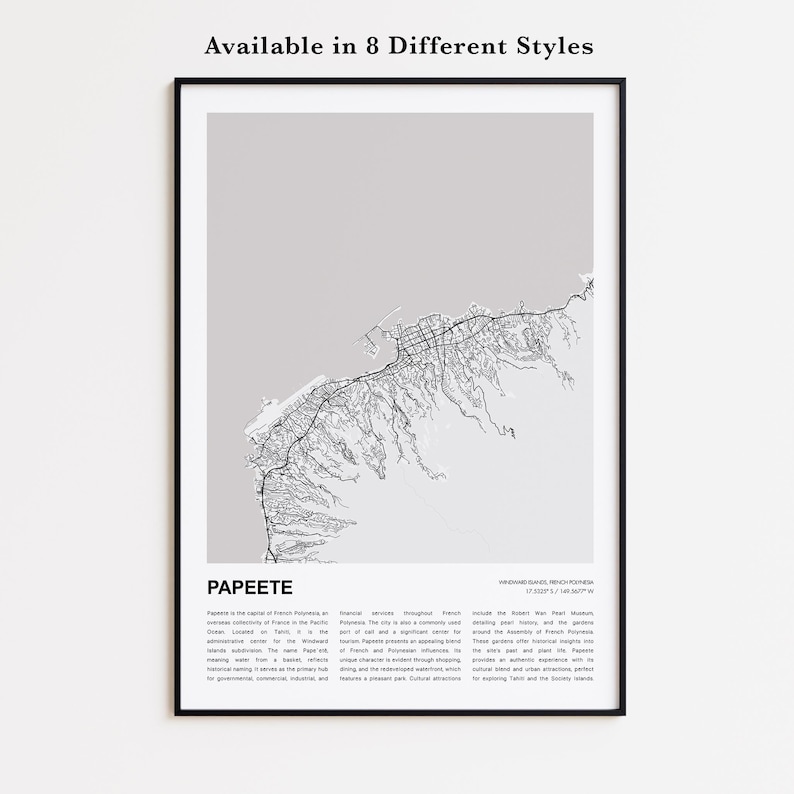 Papeete Map Print, Papeete Travel Map, Papeete Wall Decor Art, Papeete ...