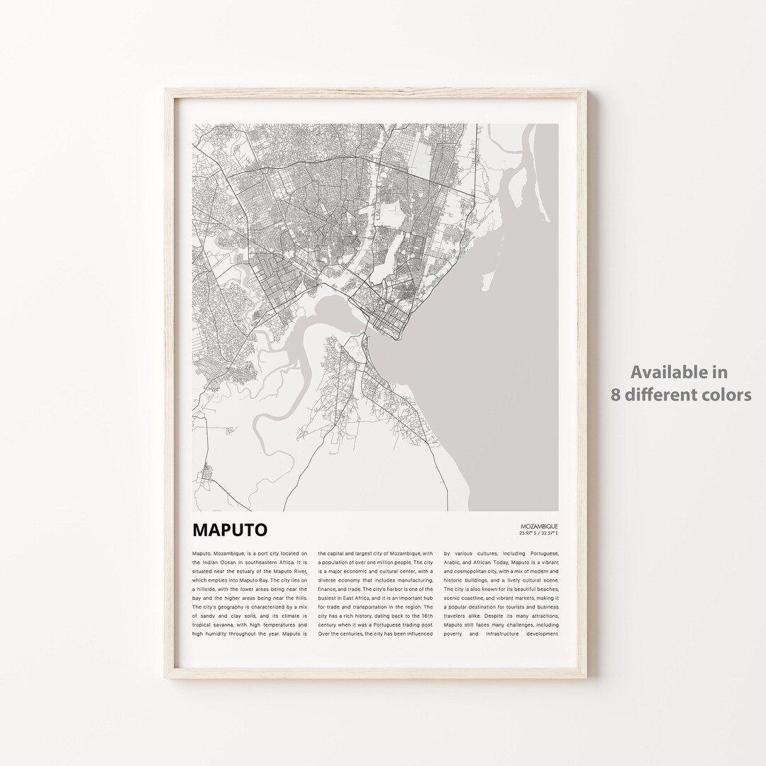 Maputo Map Print, Maputo Travel Map, Maputo Wall Decor Art, Maputo ...
