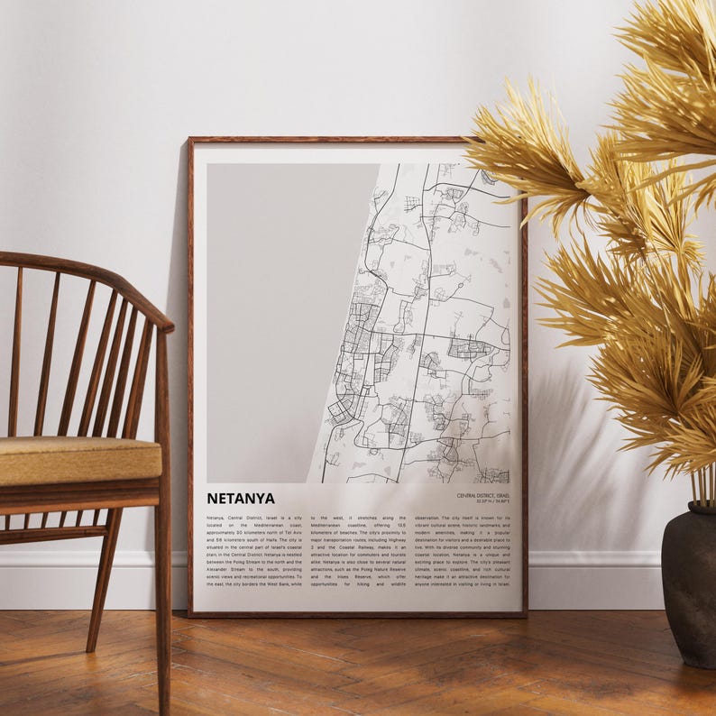 Netanya Map Print, Netanya Travel Map, Netanya Wall Decor Art, Netanya ...