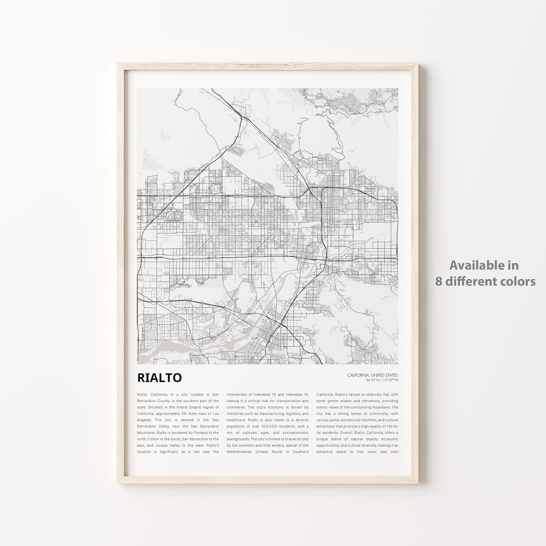 Rialto Map Print, Rialto Travel Map, Rialto Wall Decor Art, Rialto ...