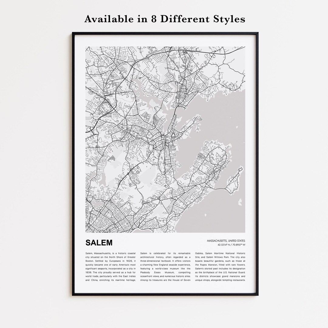 Salem Map Print, Salem Travel Map, Salem Wall Decor Art, Salem ...