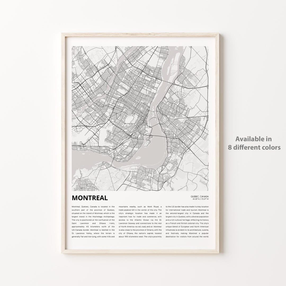 Montreal Map Print, Montreal Travel Map, Montreal Wall Decor Art ...