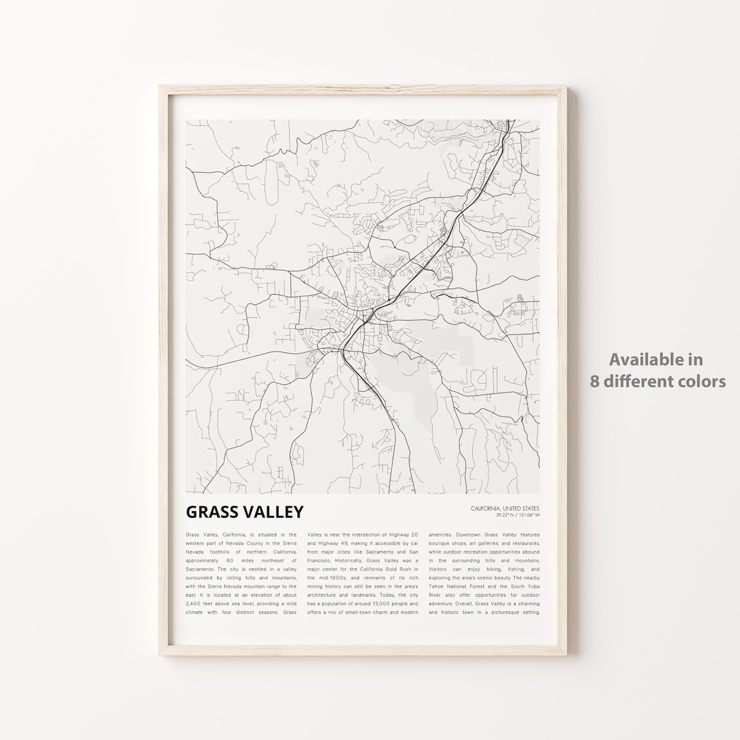 Grass Valley Map Print, Grass Valley Travel Map, Grass Valley Wall ...