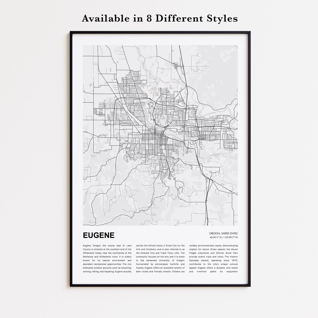 Eugene Map Print, Eugene Travel Map, Eugene Wall Decor Art, Eugene ...