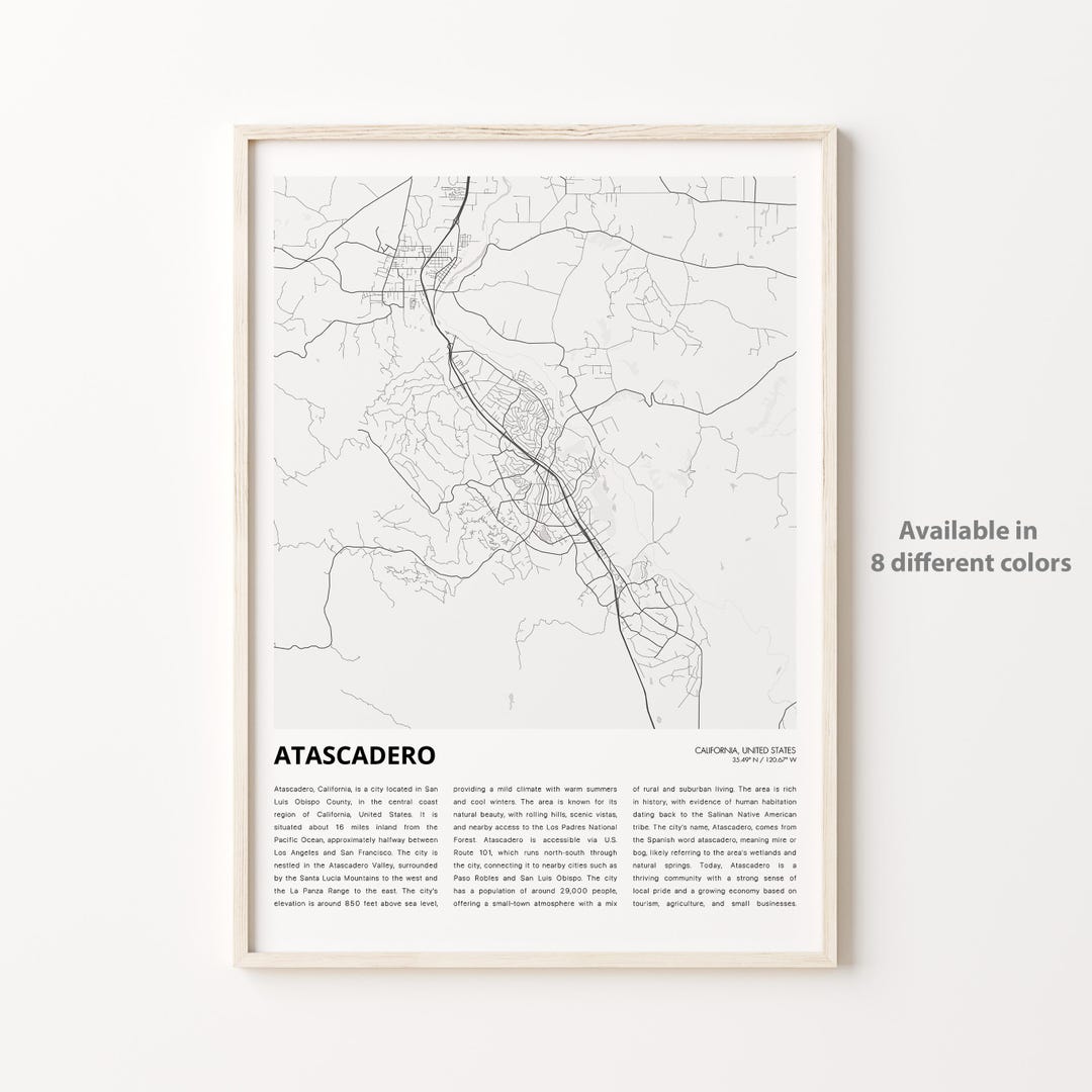 Atascadero Map Print, Atascadero Travel Map, Atascadero Wall Decor Art ...