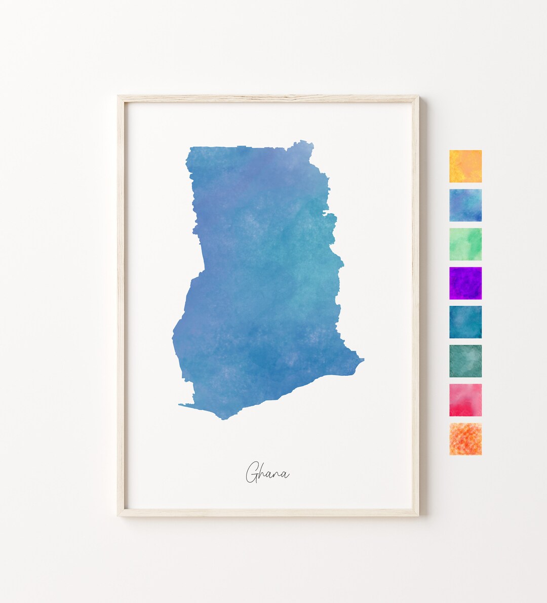 Ghana Watercolor Map, Ghana Pastel Print, Ghana Minimal Art, Ghana Wall ...