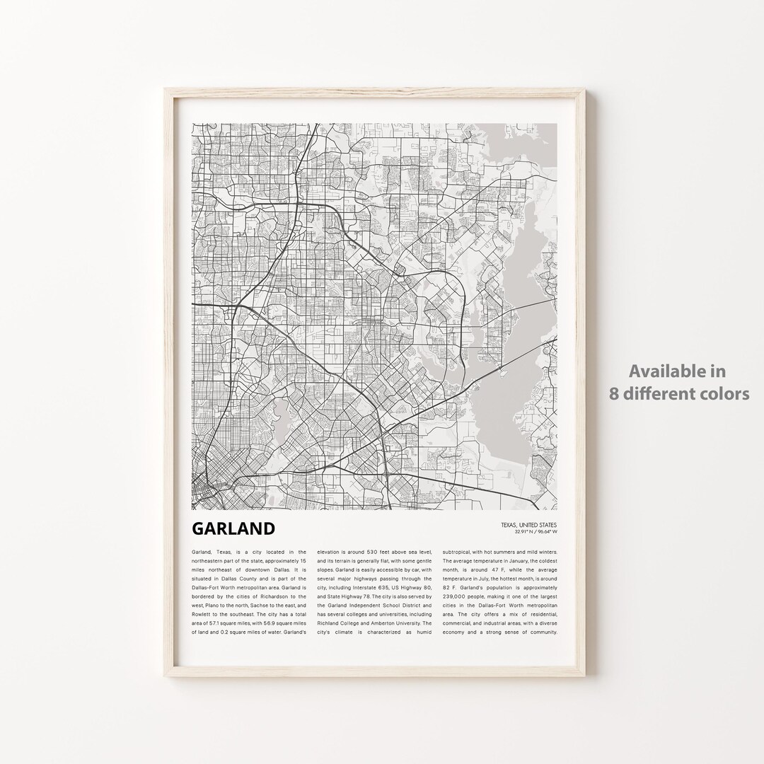 Garland Map Print, Garland Travel Map, Garland Wall Decor Art, Garland ...