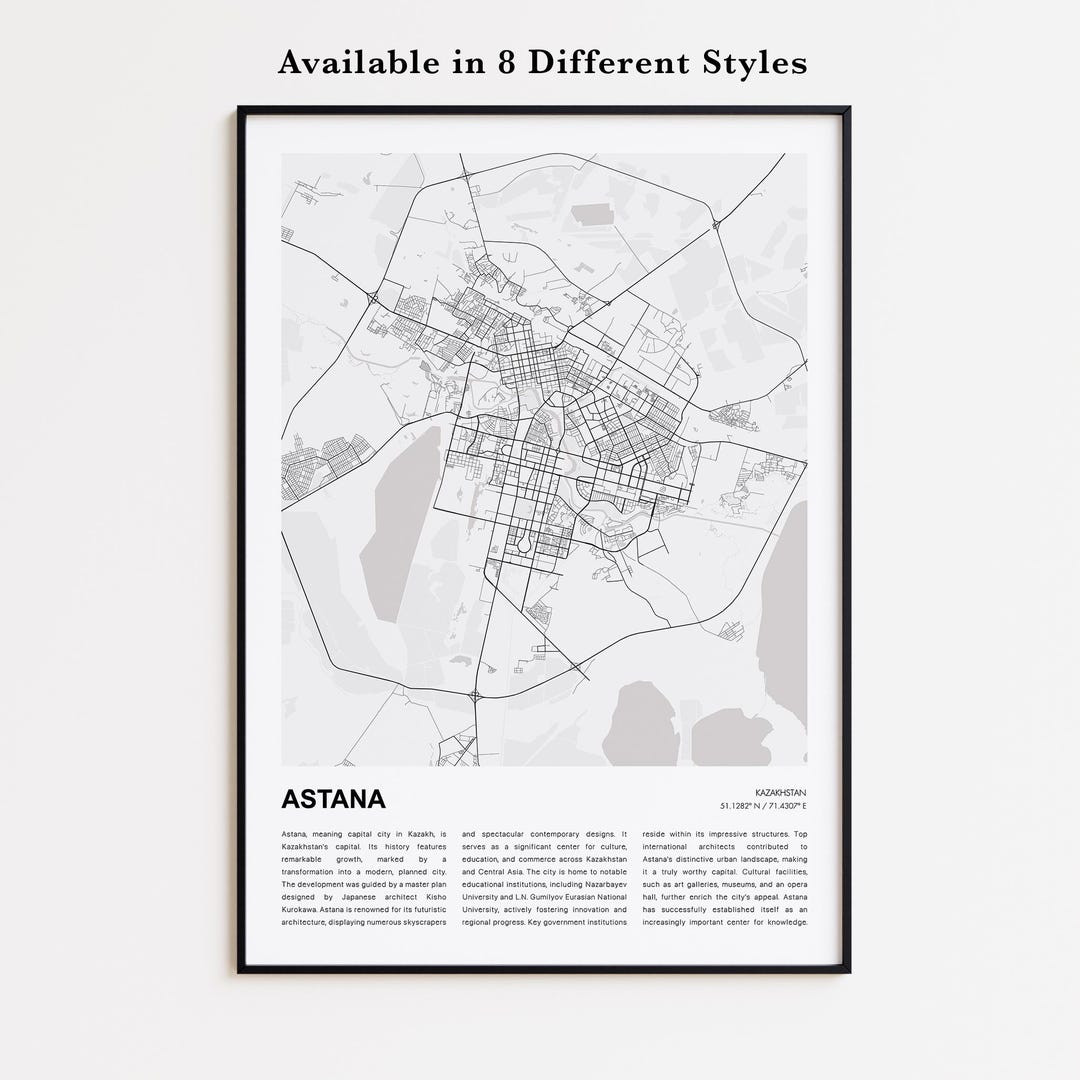 Astana Map Print, Astana Travel Map, Astana Wall Decor Art, Astana ...