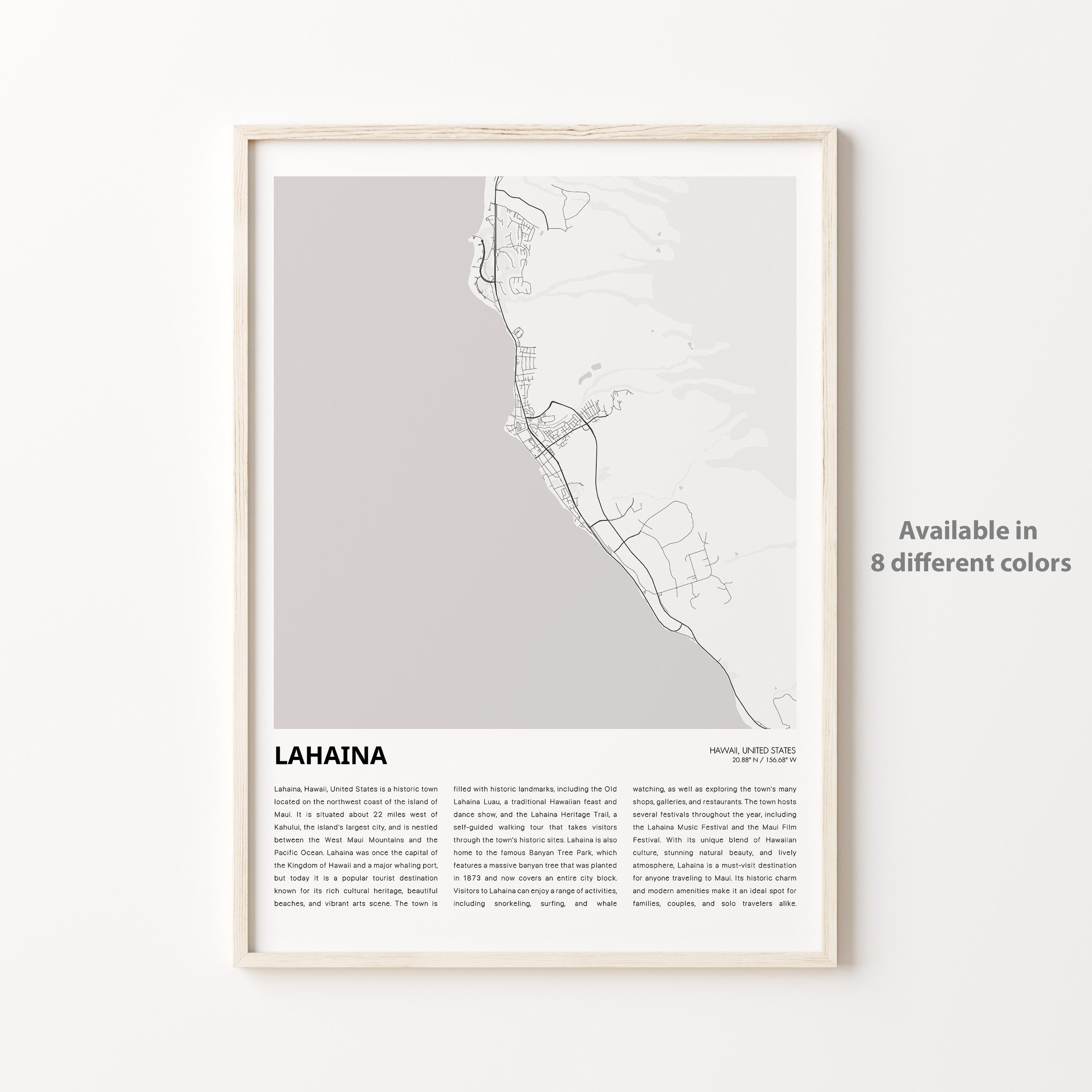 Lahaina Map Print, Lahaina Travel Map, Lahaina Wall Decor Art, Lahaina ...