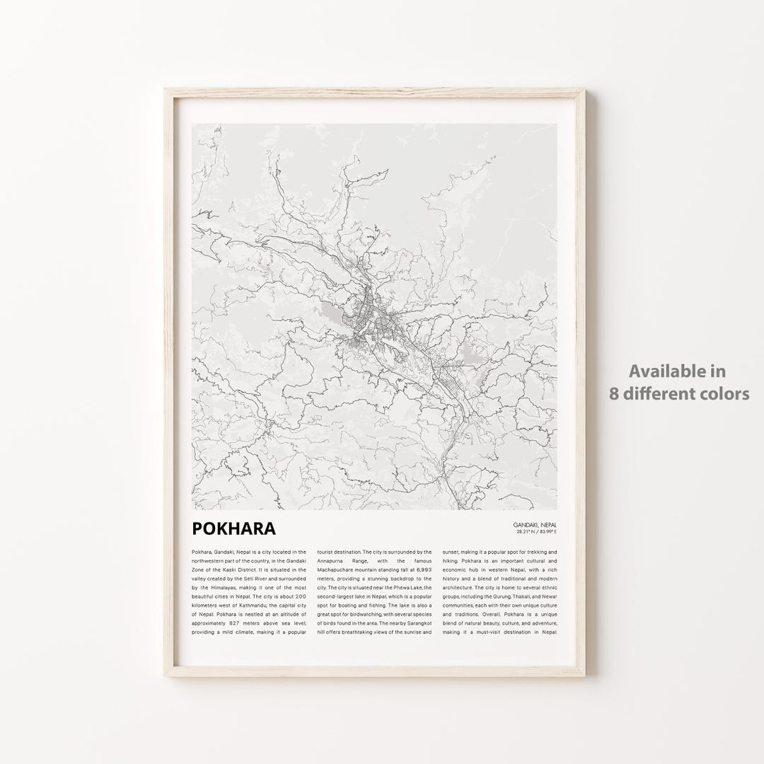 Pokhara Map Print, Pokhara Travel Map, Pokhara Wall Decor Art, Pokhara ...