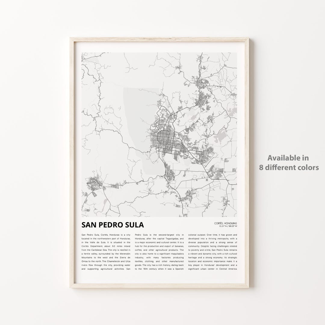 San Pedro Sula Map Print, San Pedro Sula Travel Map, San Pedro Sula ...