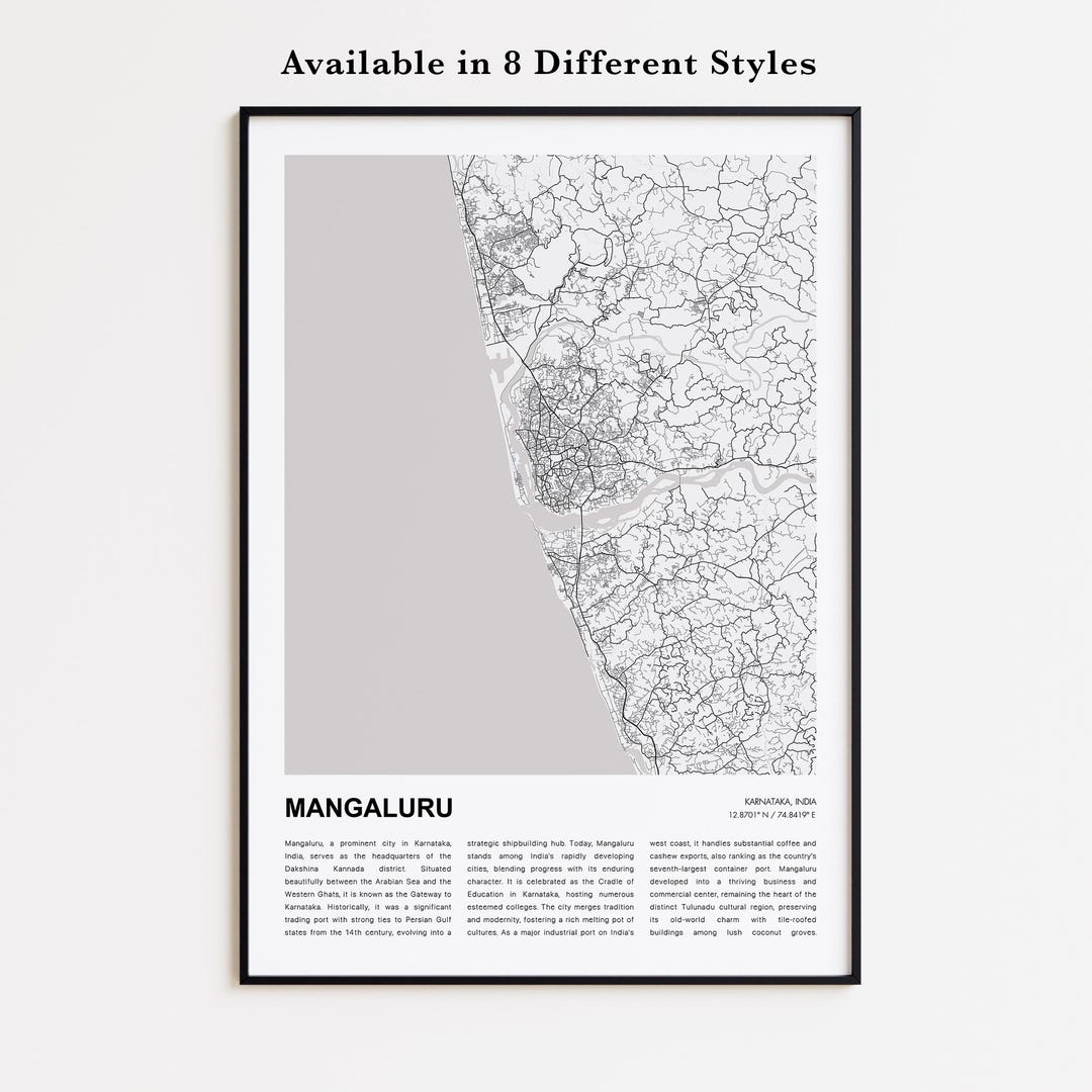 Mangaluru Map Print, Mangaluru Travel Map, Mangaluru Wall Decor Art ...