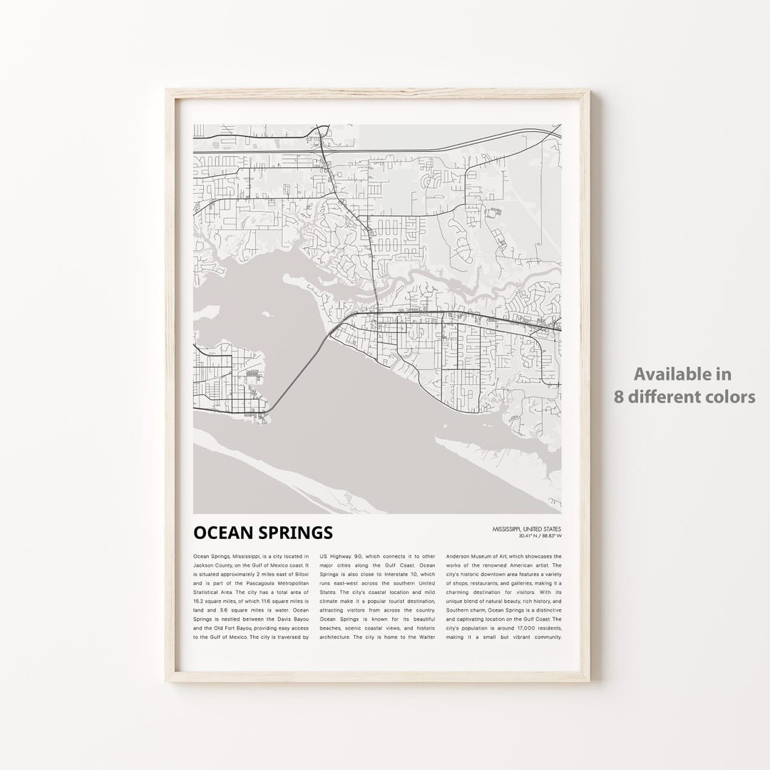 Ocean Springs Map Print, Ocean Springs Travel Map, Ocean Springs Wall ...