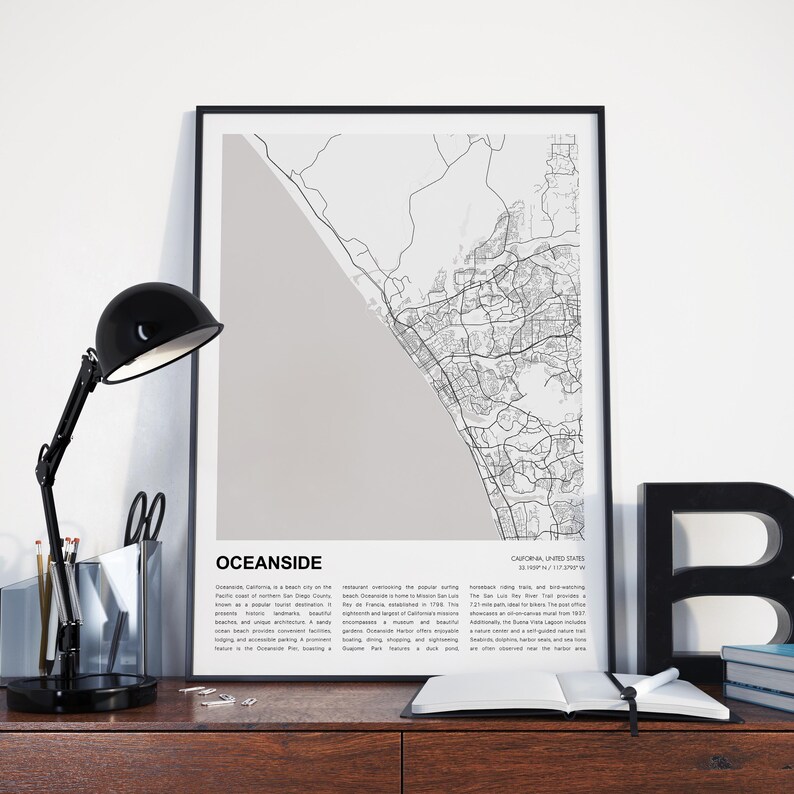 Oceanside Map Print, Oceanside Travel Map, Oceanside Wall Decor Art ...