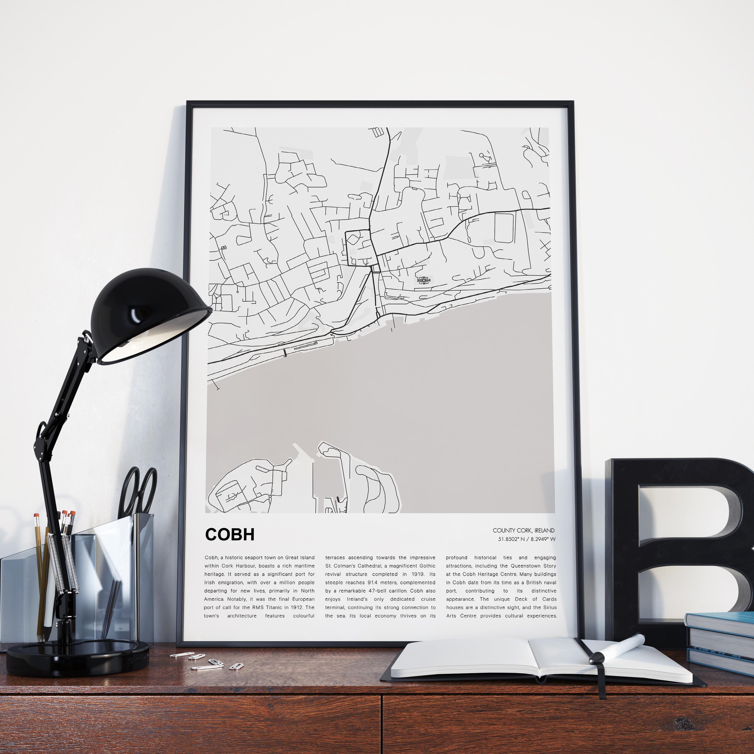 Cobh Map Print, Cobh Travel Map, Cobh Wall Decor Art, Cobh County Cork ...