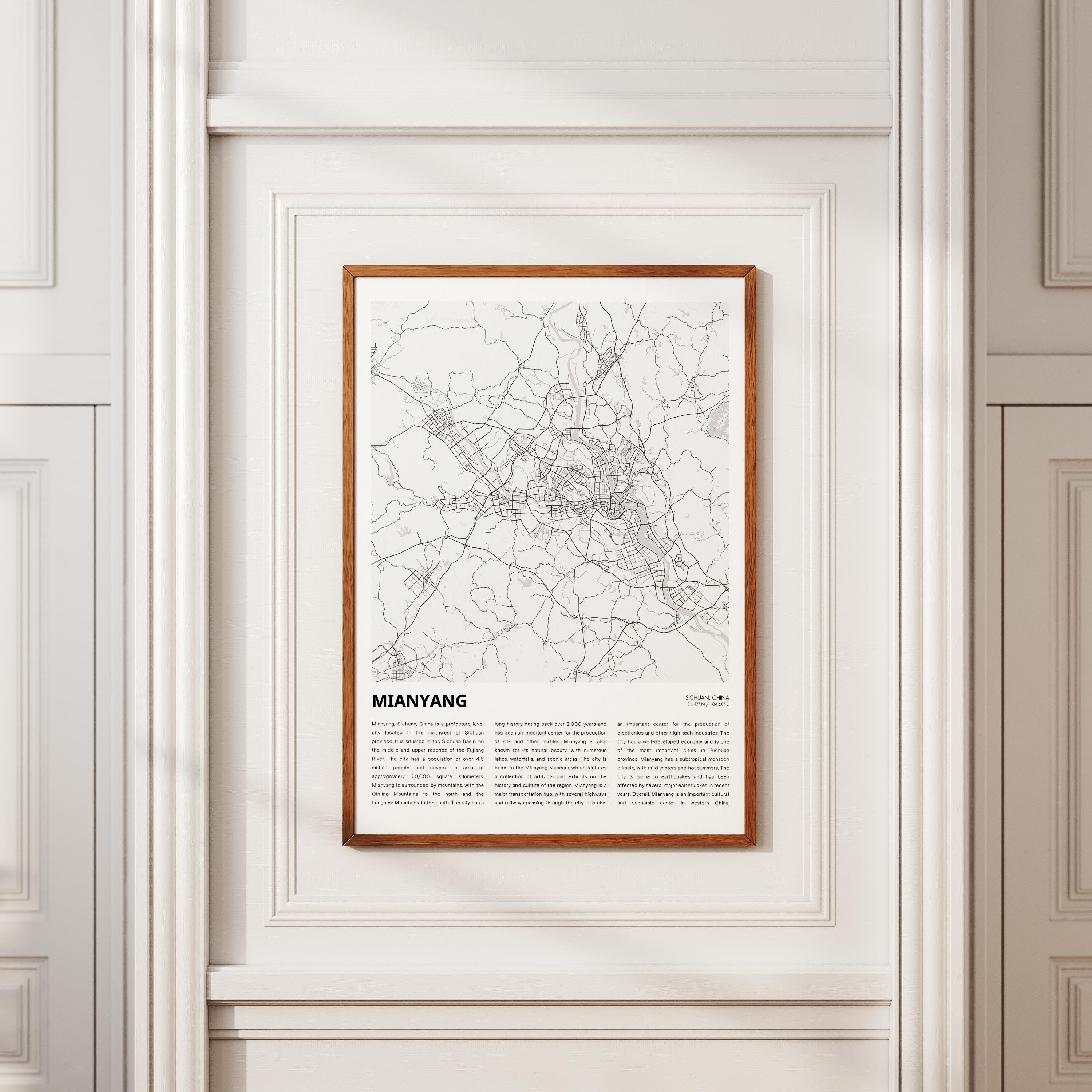 Mianyang Map Print, Mianyang Travel Map, Mianyang Wall Decor Art, Mianyang Sichuan, Housewarming ...