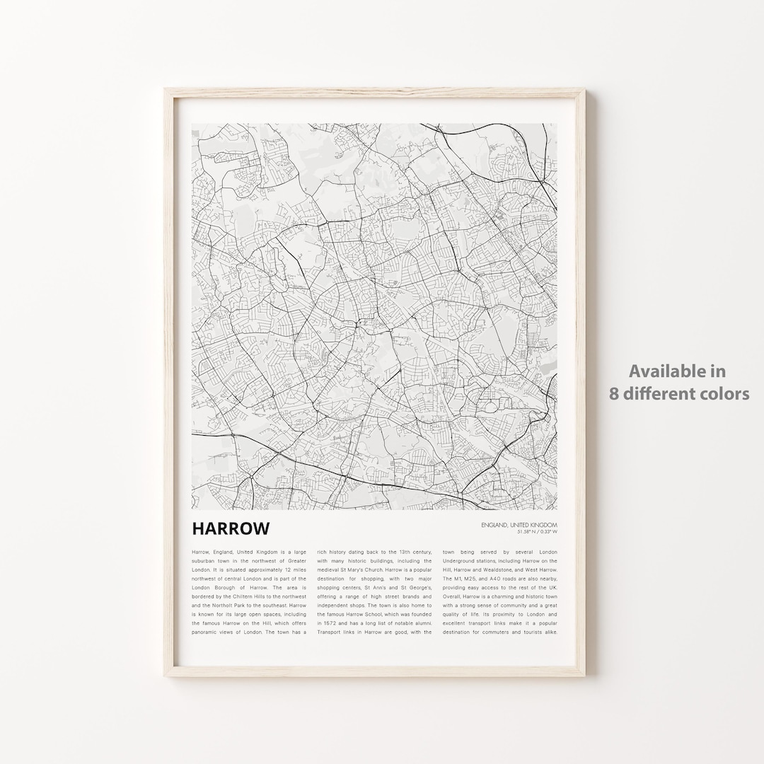 Harrow Map Print, Harrow Travel Map, Harrow Wall Decor Art, Harrow ...