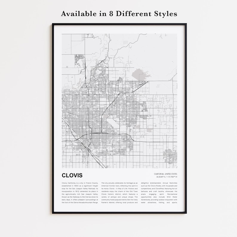 Clovis Map Print, Clovis Travel Map, Clovis Wall Decor Art, Clovis ...