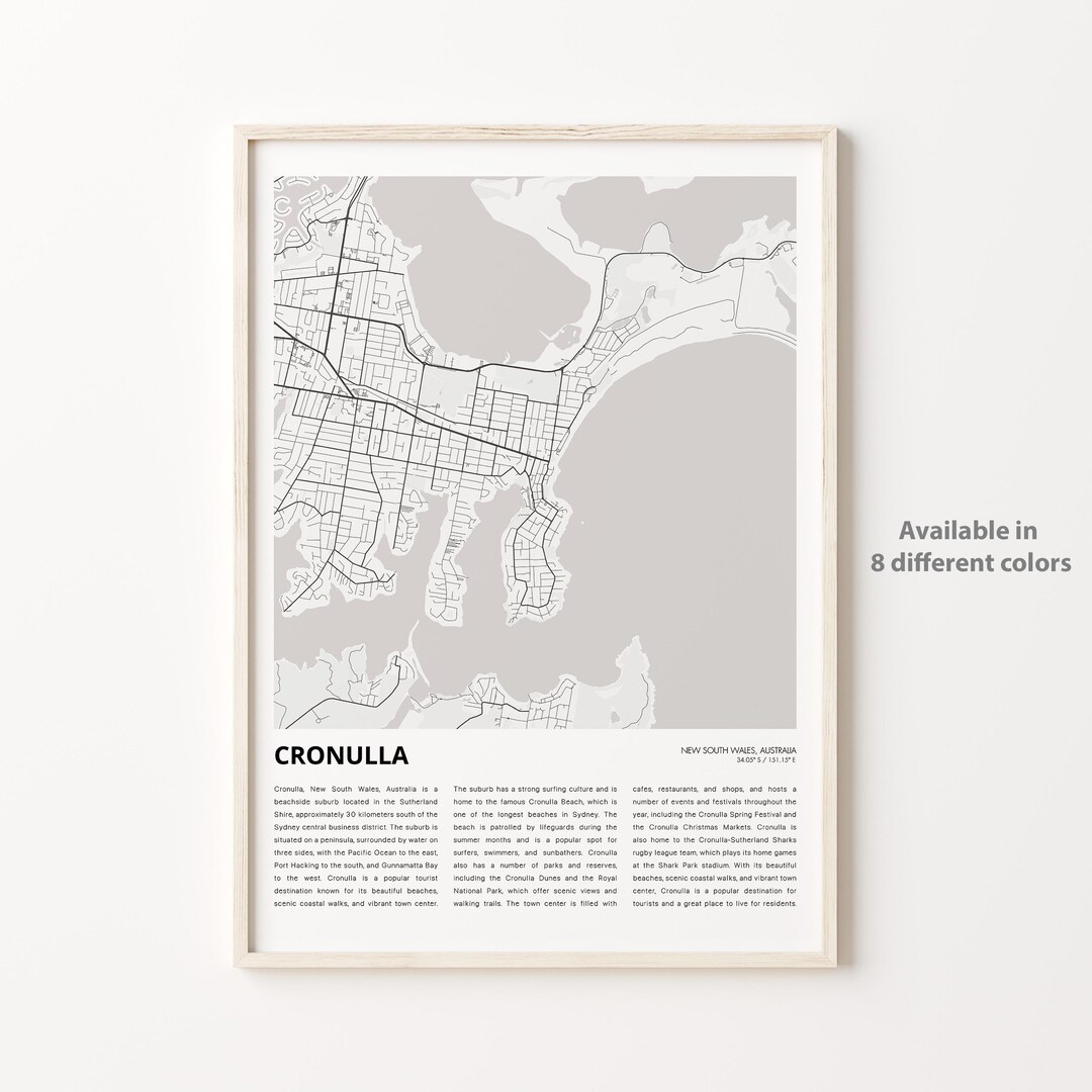 Cronulla Map Print, Cronulla Travel Map, Cronulla Wall Decor Art ...