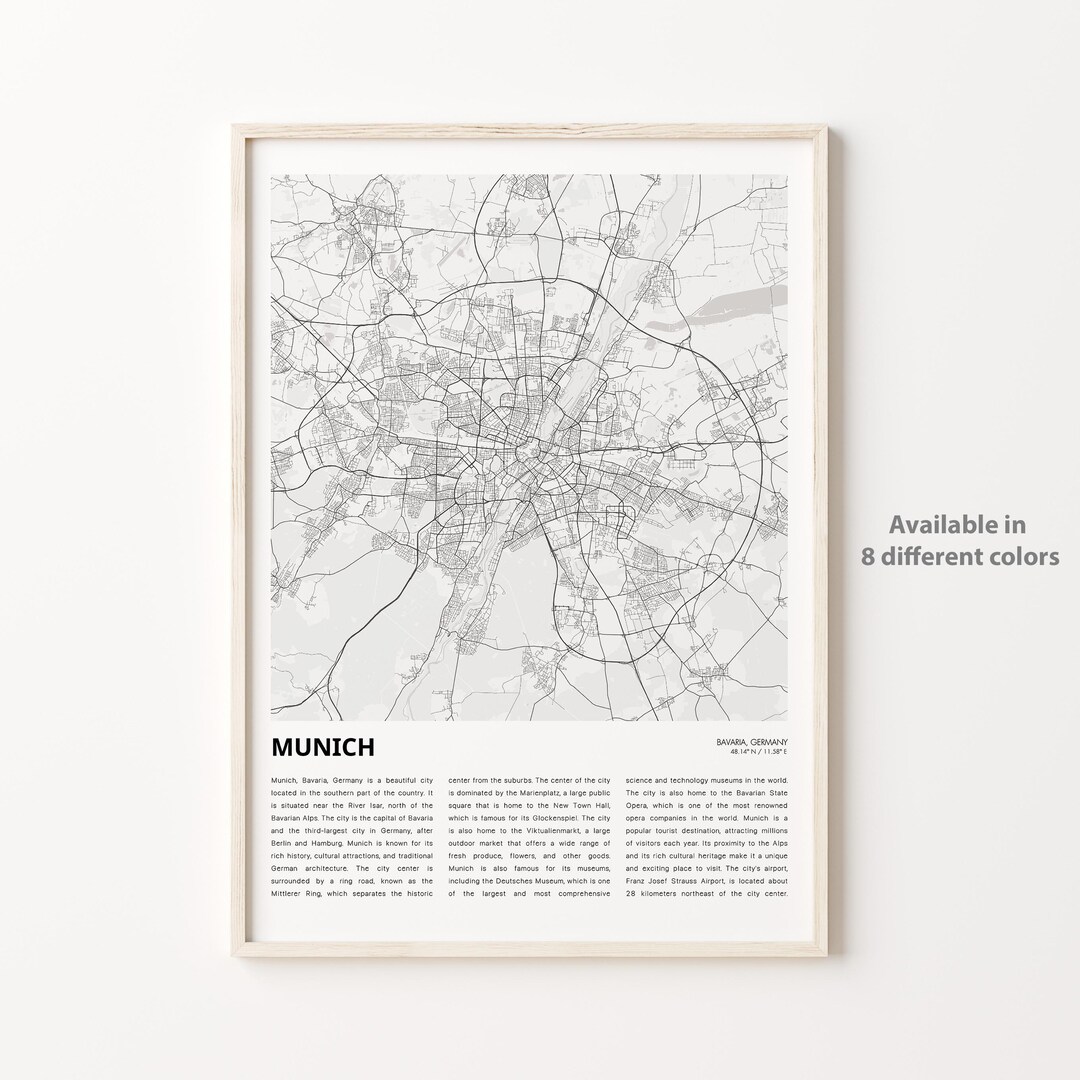 Munich Map Print, Munich Travel Map, Munich Wall Decor Art, Munich ...