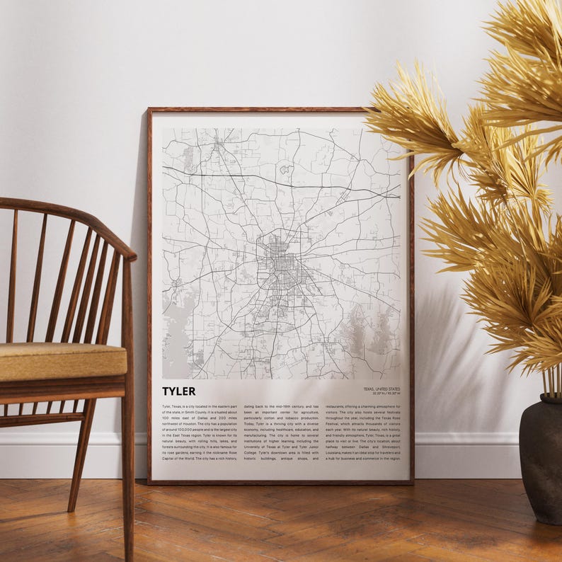 Tyler Map Print, Tyler Travel Map, Tyler Wall Decor Art, Tyler Texas ...