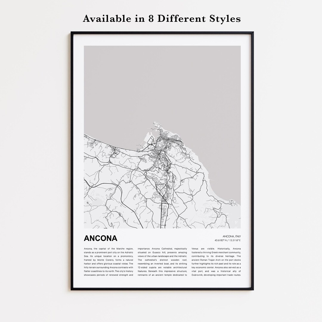 Mapa de Ancona impreso, Mapa turístico de Ancona, Arte decorativo de ...
