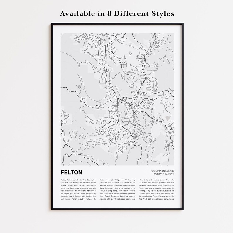 Felton Map Print, Felton Travel Map, Felton Wall Decor Art, Felton ...