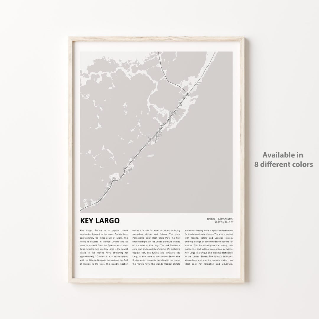 Key Largo Map Print, Key Largo Travel Map, Key Largo Wall Decor Art ...