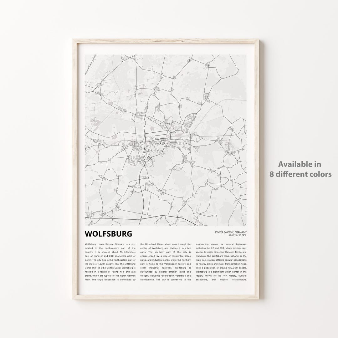 Wolfsburg Map Print, Wolfsburg Travel Map, Wolfsburg Wall Decor Art ...
